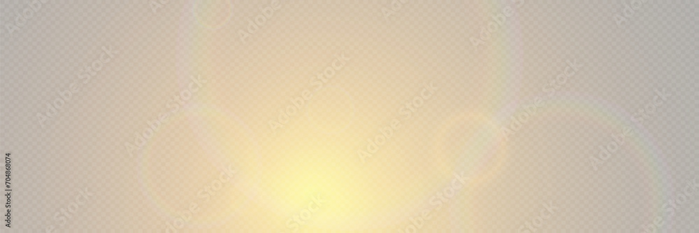 Bright light with glare and reflection of the camera lens. Sun, sun ...