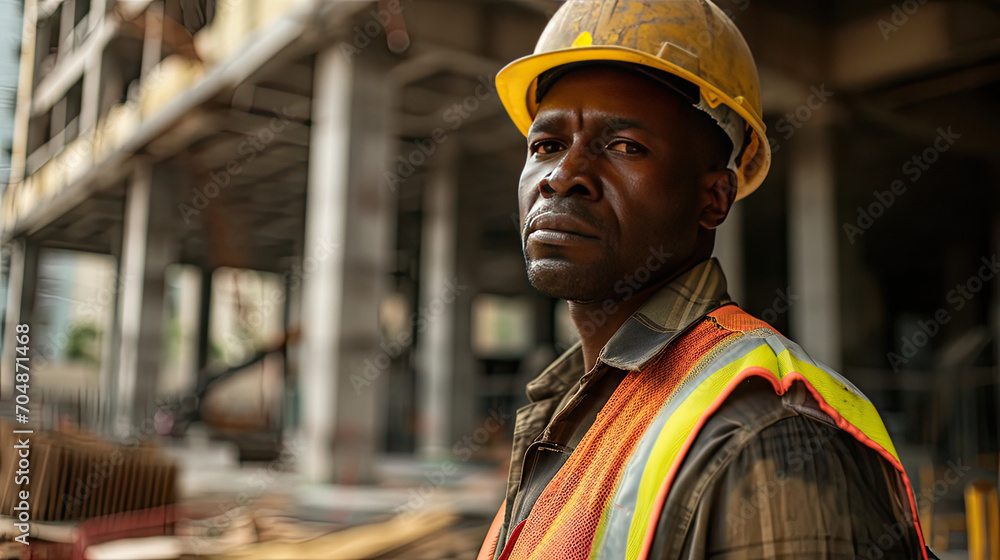 Portrait of a black construction worker dressed in work uniform and ...