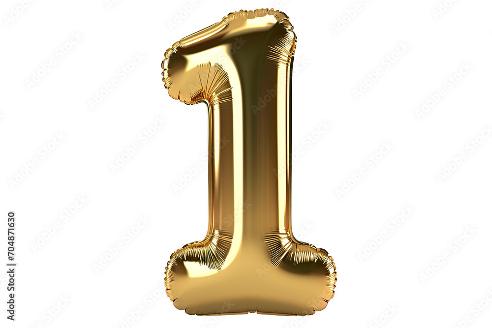 Inflatable gold letter "1" glossy, realistic hyper-detailed rendering ...