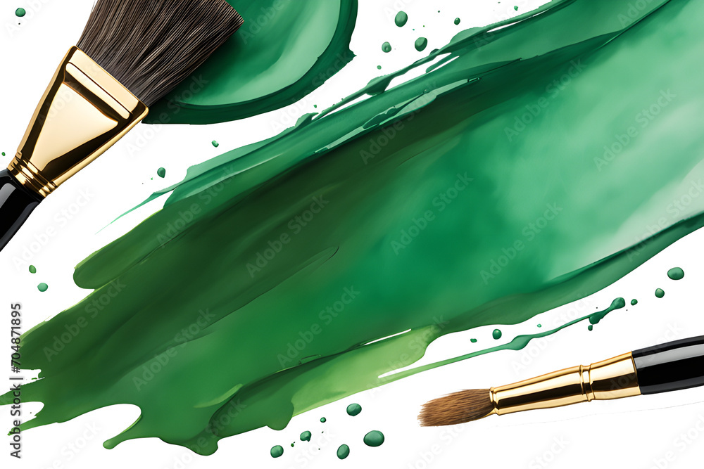 green paint brush strokes in watercolor on a transparent background ...