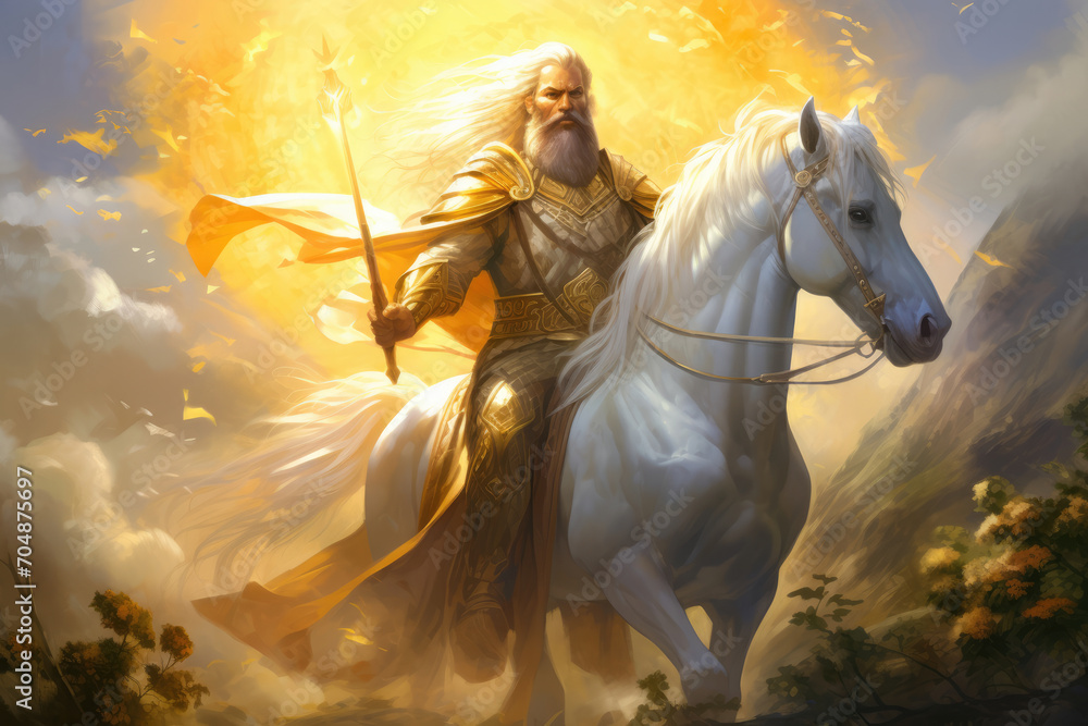 Depiction of Hors, the Slavic god of sun and healing, emitting a ...