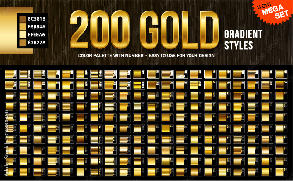 Collection from 200 vector gold gradients with color codes, Clean ...