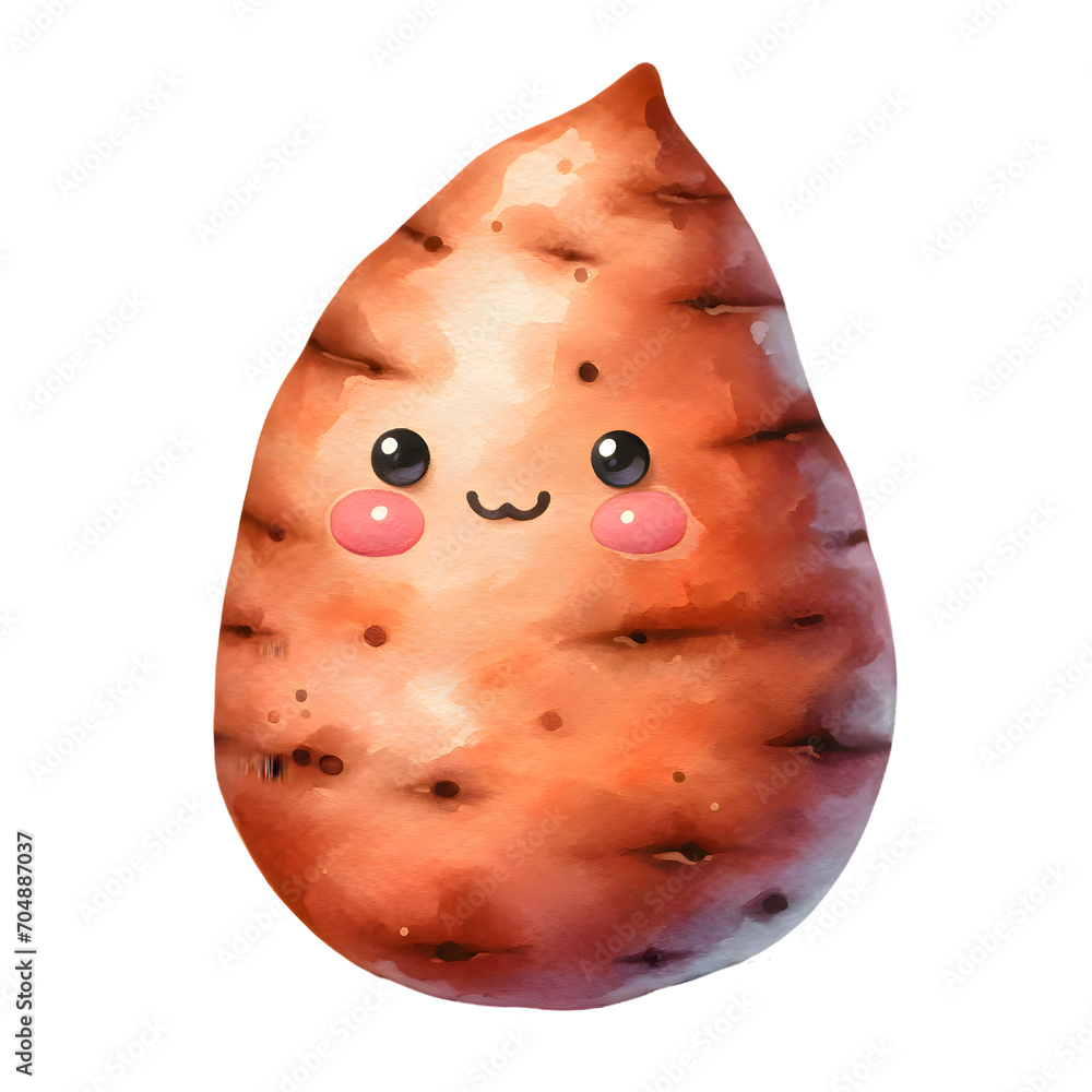 Cute watercolor sweet potato clipart. Watercolor sweet potato. Kawaii ...
