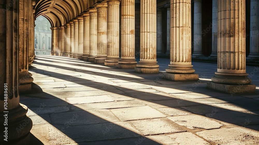 Classical architectural background with a line of stone columns ...