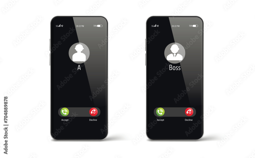 Incoming call screen on smartphone. A, Boss. Interface, Buttons Accept ... Incoming call screen on smartphone. A, Boss. Interface, Buttons Accept ...