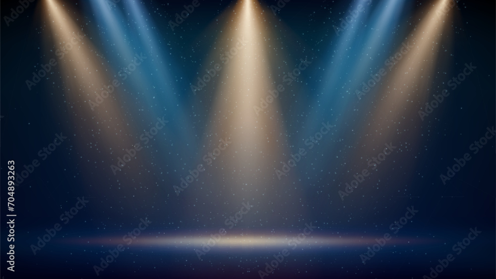 Golden, blue spotlight backdrop. Illuminated blue stage. Background for ...