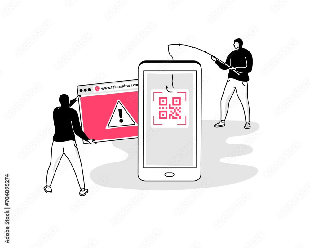 QR code phishing attack symbol with a smartphone scanning a fake qr ...