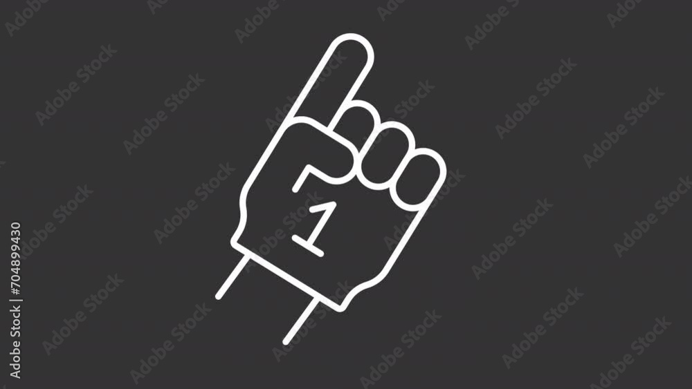 Animated foam finger white icon. Fan support line animation. Sporting ...