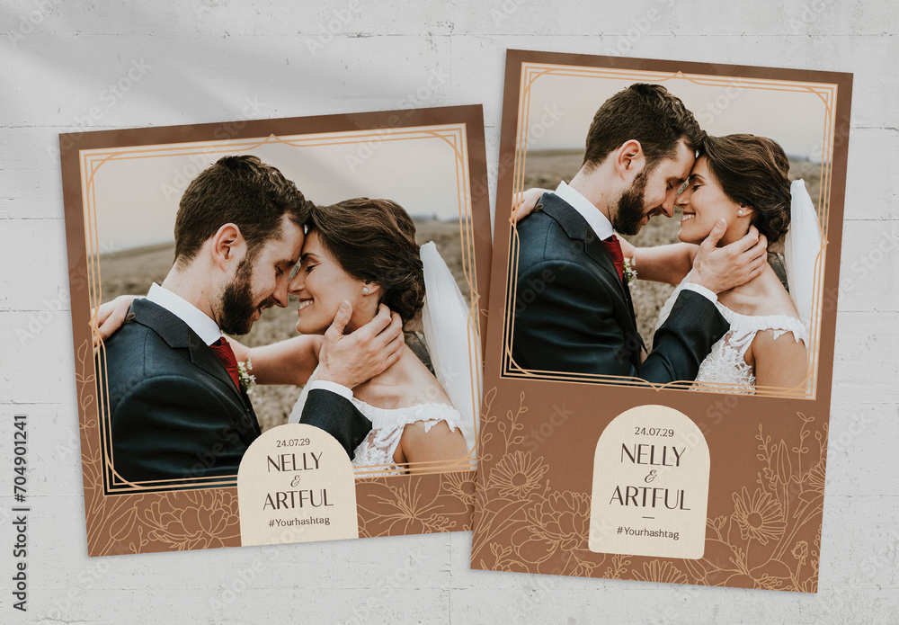 Rust Orange Wedding Photo Card Layout Stock Template | Adobe Stock