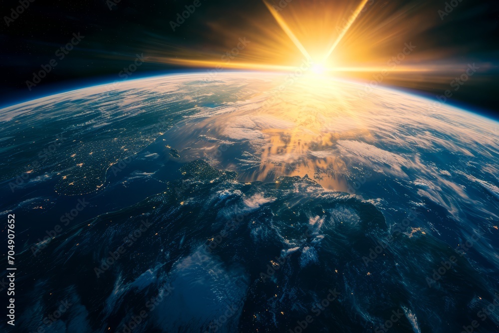 Sunrise over Earth from Space Stock Photo | Adobe Stock
