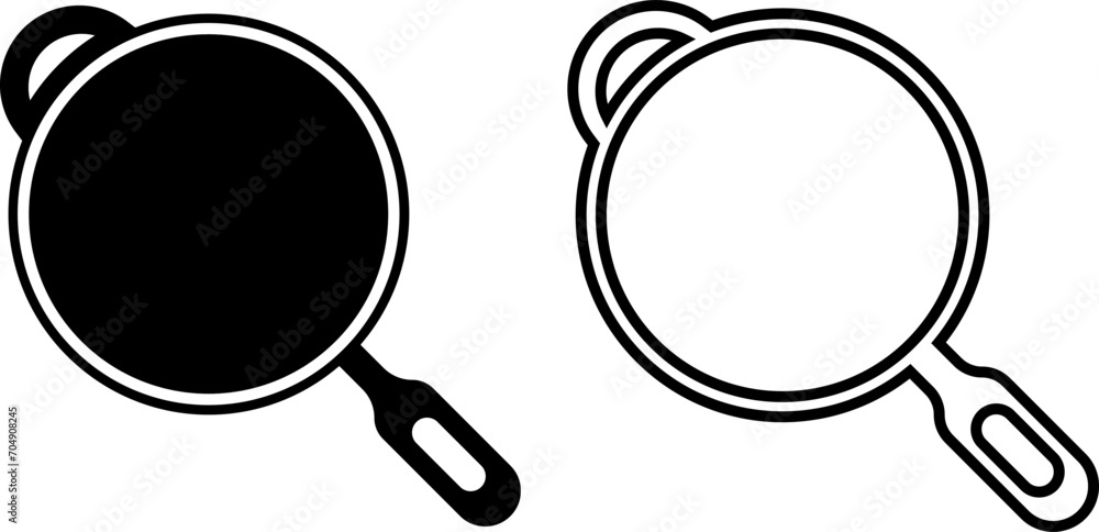 frying pan icon, sign, or symbol in glyph and line style isolated on ...