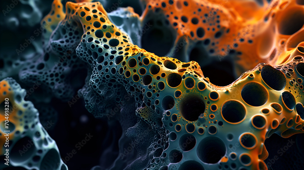 Microscopic view of a porous, cellular structure with a gradient of ...