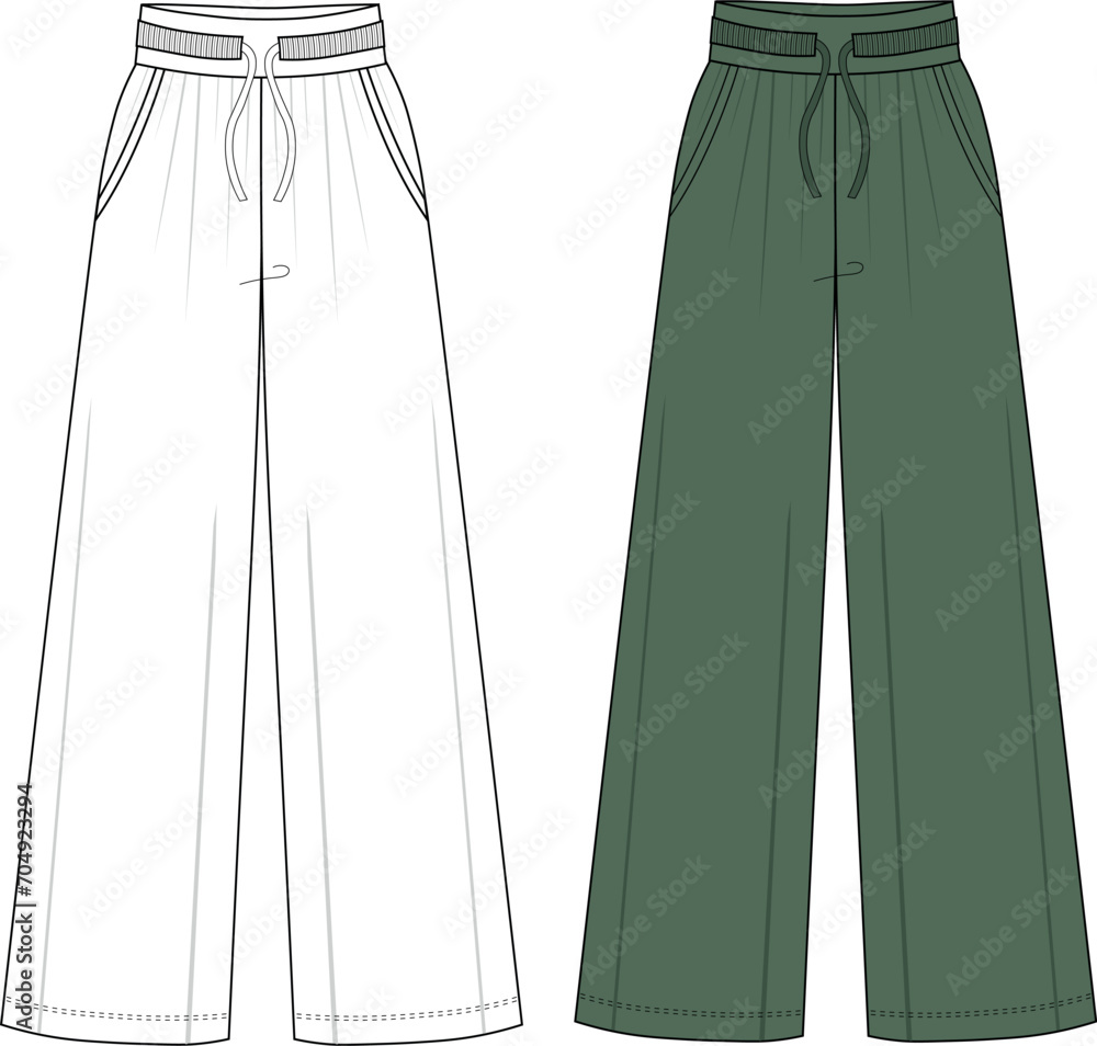 Ladies Formal Palazzo Pant Flat Drawing Illustrator Technical Vector ...