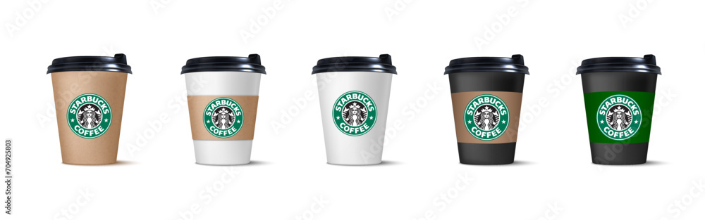 Vector illustration of white and brown plastic Starbucks coffee cup ...