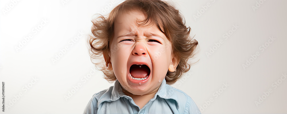 Little Baby crying on white background. Cry child concept. Stock Photo ...
