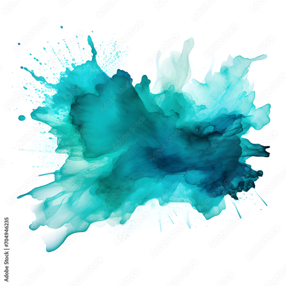 Watercolor turquoise paint brush stroke swirl isolated on white ...