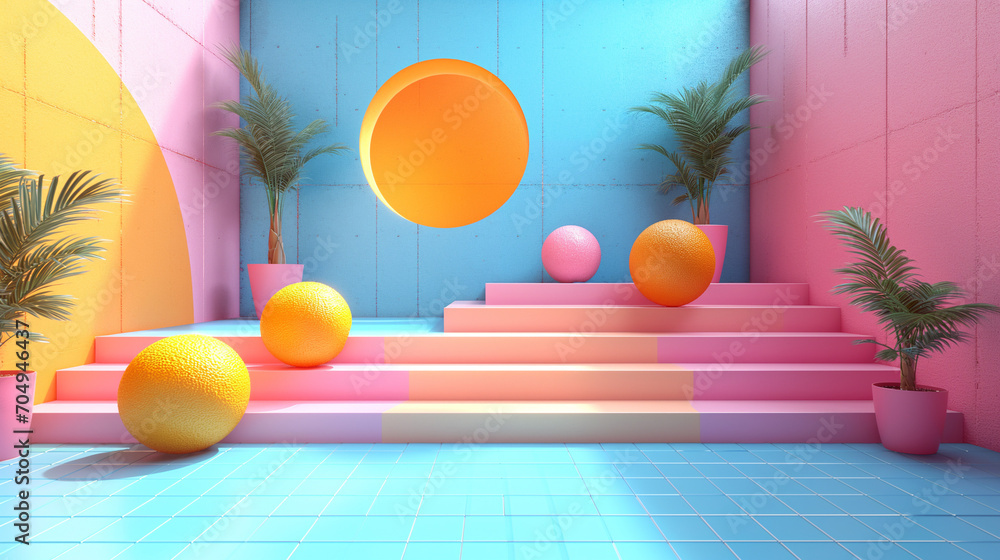 Fondo render con objetos geométricos multicolor Stock Photo | Adobe Stock
