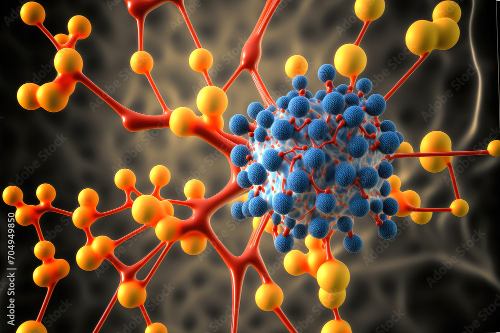 Abstract glowing galaxy neuron cells background, close up. Neuron cell ...