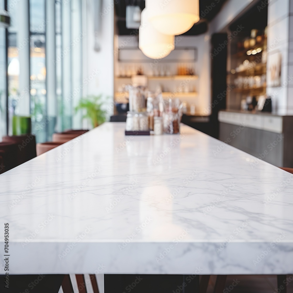 White marble table top and blurred abstract background from interior ...