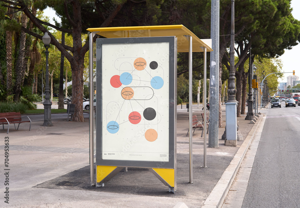Mockup of customizable billboard advert on bust stop Stock Template ...