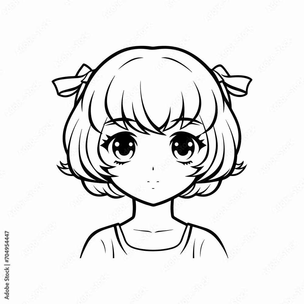 cute anime girl outline drawing illustration Stock Photo | Adobe Stock