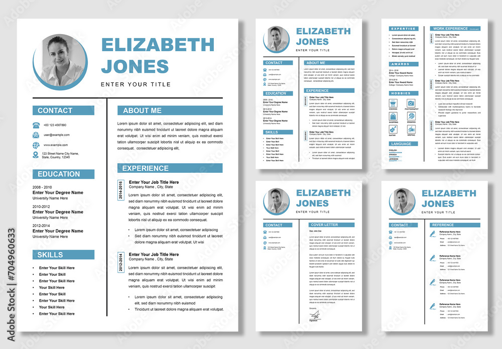 Modern Resume Layout With Turquoise Accents Stock Template | Adobe Stock