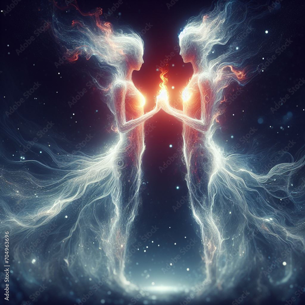 Twin flame couple. Soulmates. The concept of magical, esoteric, tantric ...