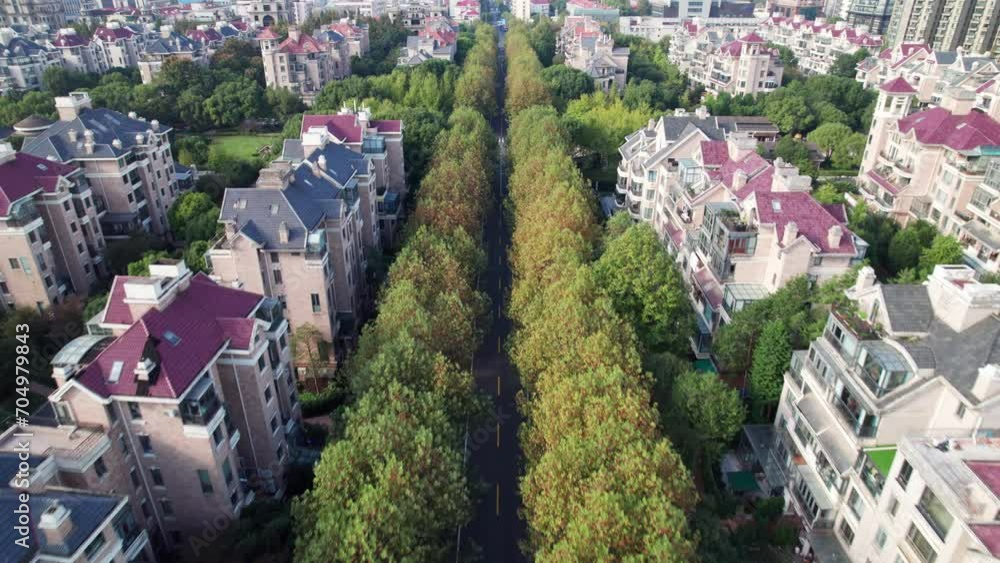 Drone aerial footage of residential house in the Lujiazui community of ...