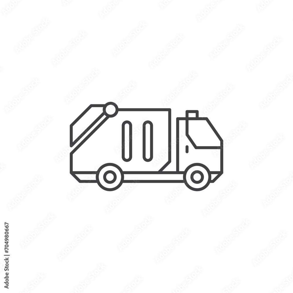 Garbage truck thin line icon, transportation and auto, waste lorry sign ...