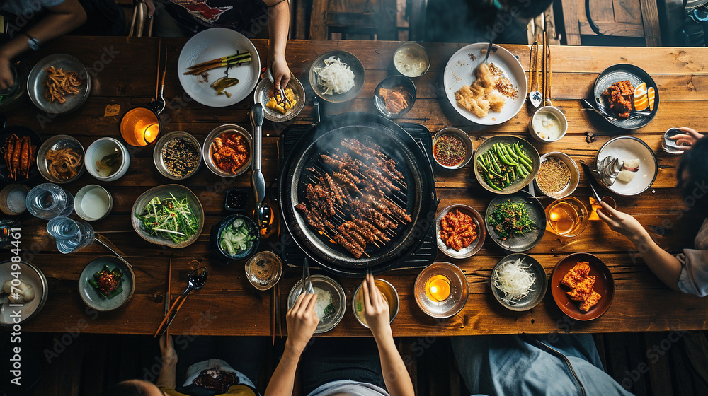 Authentic Korean BBQ. Hot and sweet images of making meat. Stock ...