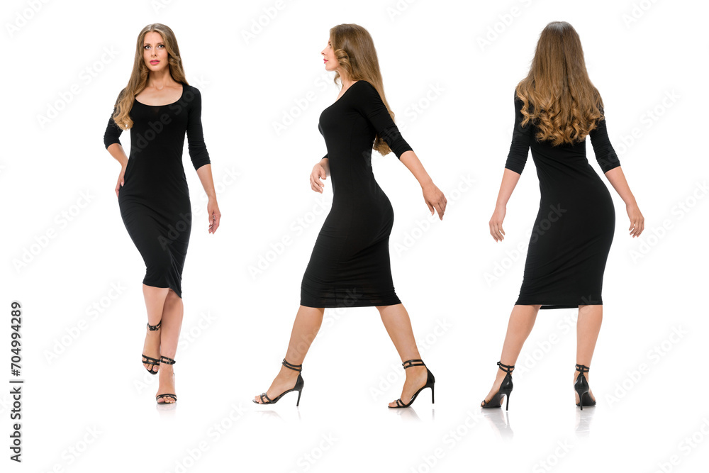 Composite photo of young slender pretty woman wearing elegant black ...