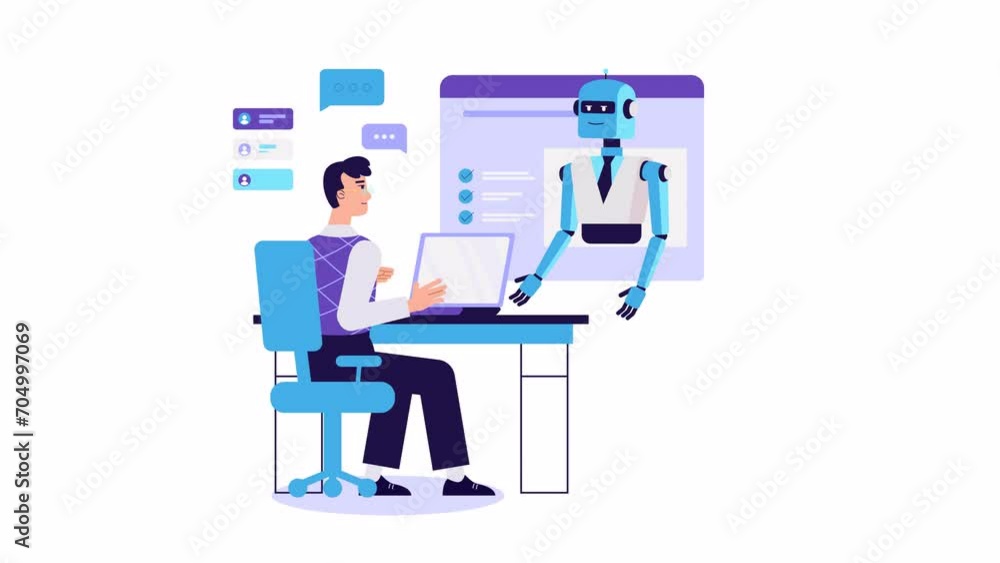 Man chatting with Robot animation. Chat bot, artificial intelligence ...