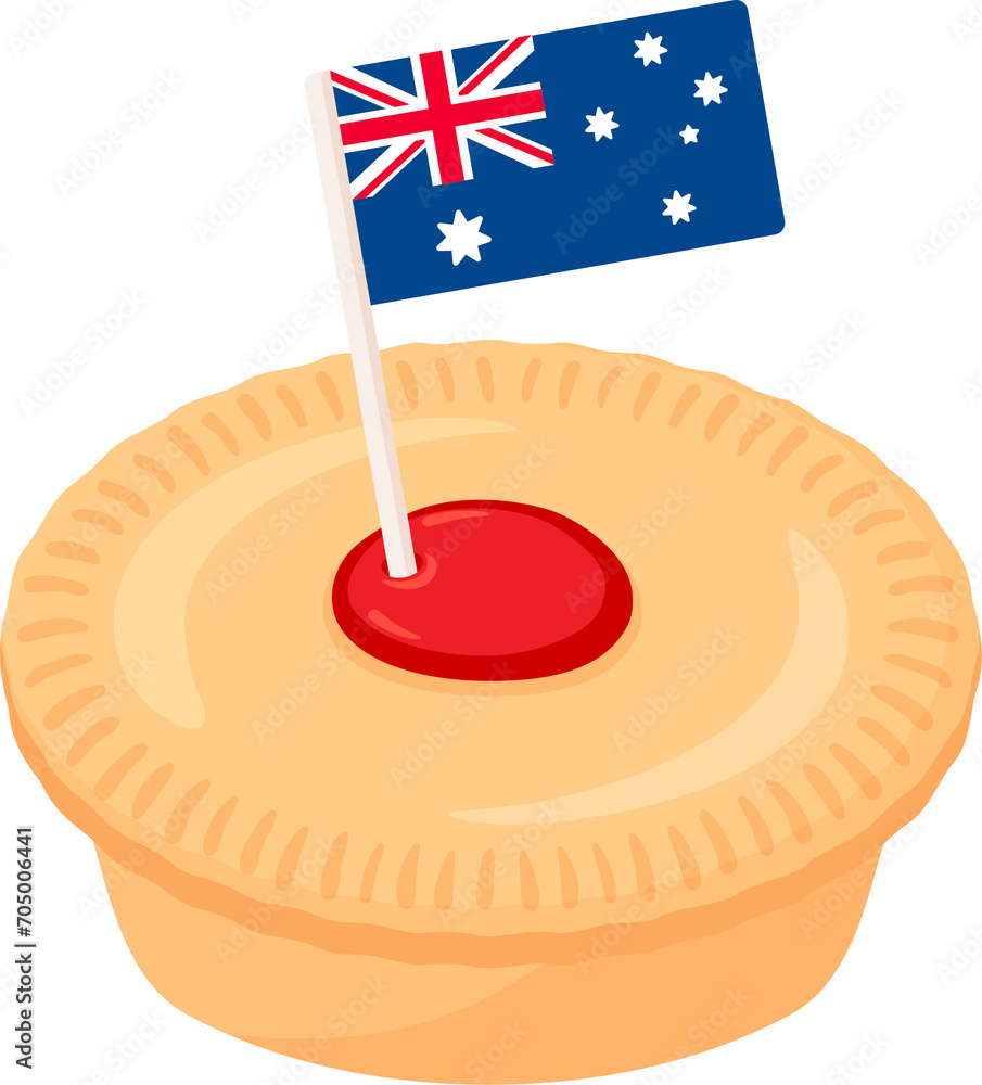Cartoon Aussie meat pie drawing for Australia Day. Traditional pie with ...