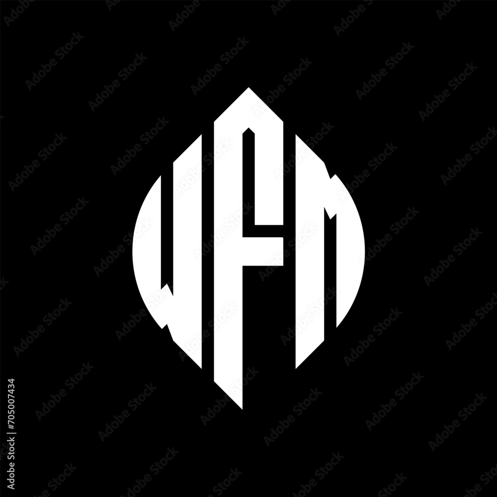 WFM circle letter logo design with circle and ellipse shape. WFM ...