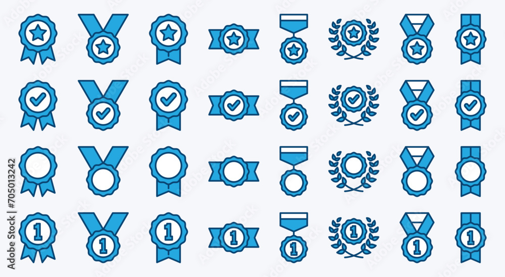 Award medal icon set. Contains approved, verified, certified, star ...