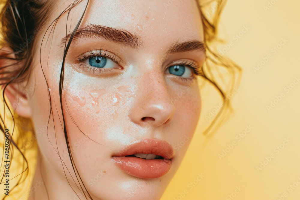 beauty scandinavian nordic pale young woman closeup with natural clean ...