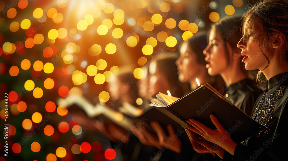 Group of female singers as choral choir group with bokeh background ...