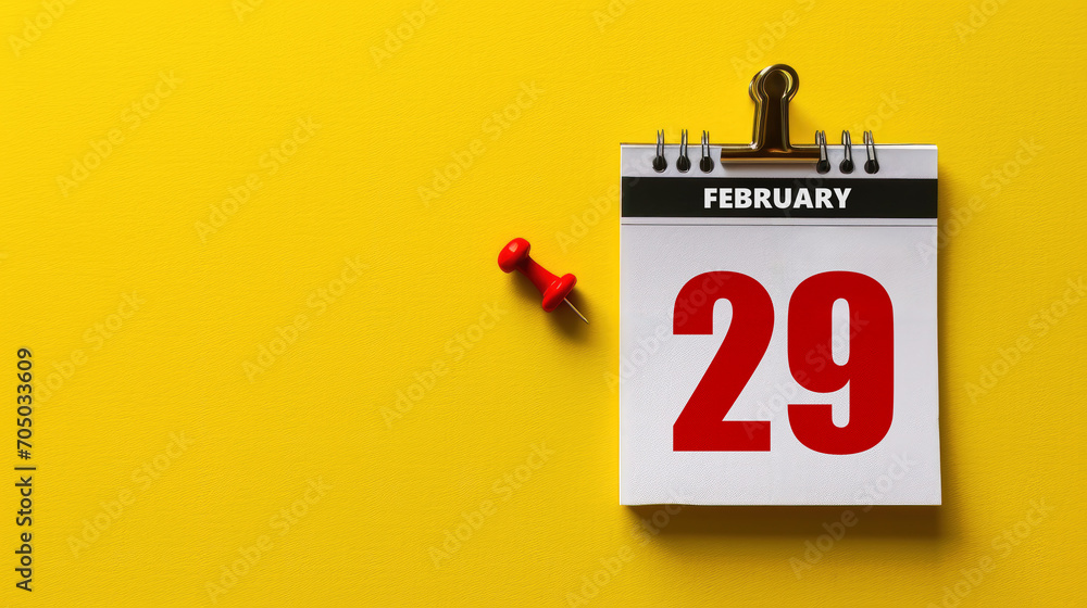 Wall calender with February 29th marked as leap year with extra day on ...