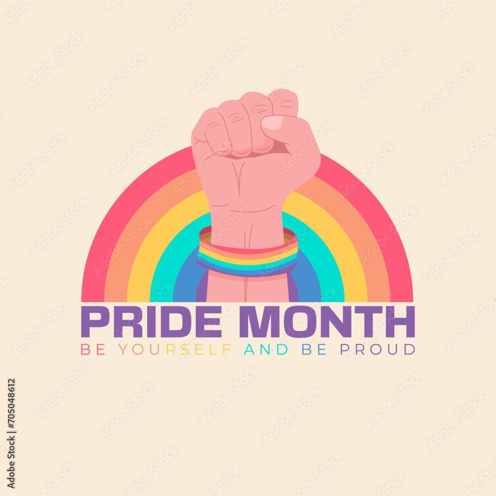Fist up celebrating LGBTQ pride month. Pride month banner celebration ...