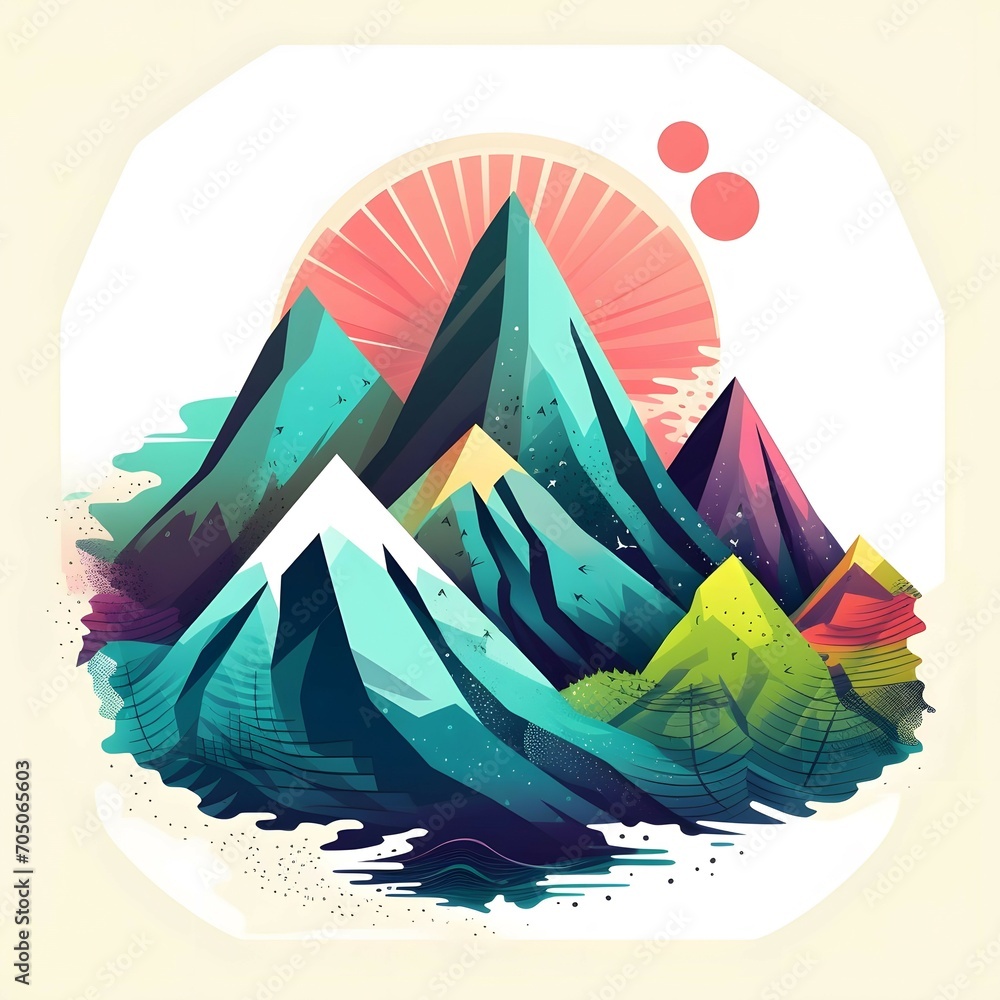 Create an image of a stylized mountain range, using a bold and graphic ...