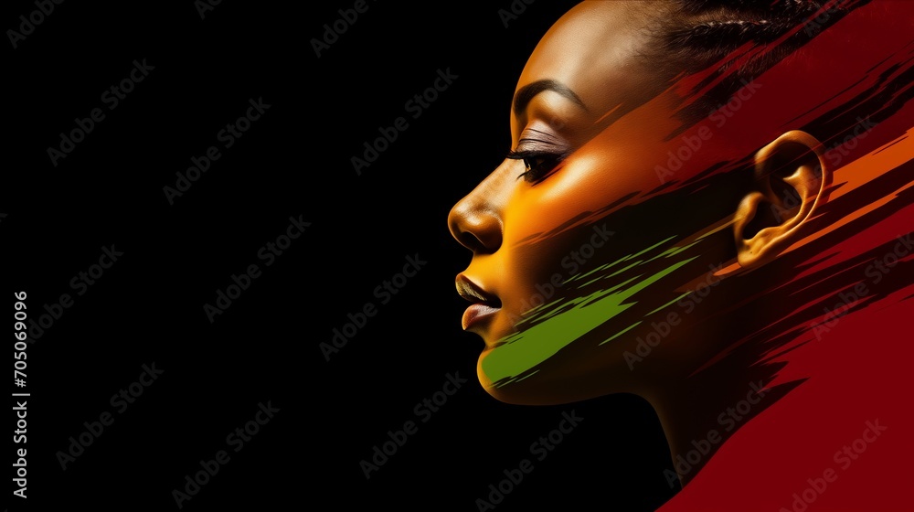 Black History Month background. African-American woman face in profile ...
