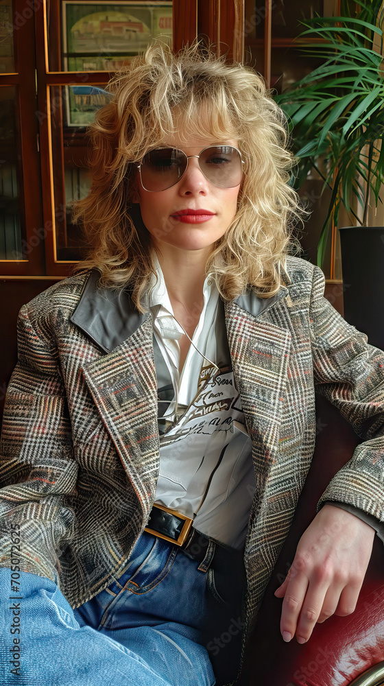Fashion Model Woman Embracing the Iconic Style of the 1980s Yuppie Era ...