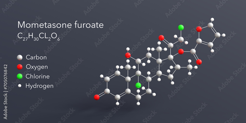Mometasone Furoate Molecule 3d Rendering Flat Molecular Structure With