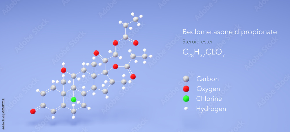 beclomethasone dipropionate molecule, molecular structures, steroid ...