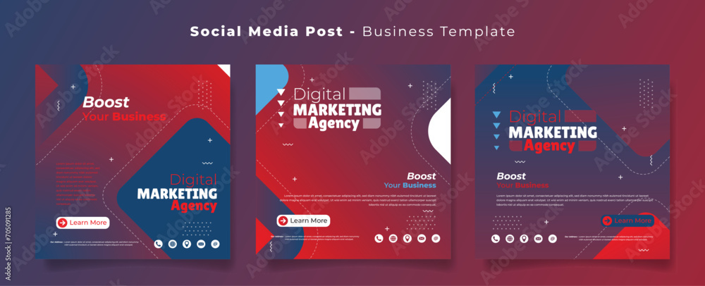 Social media post template with red blue gradient background for ...