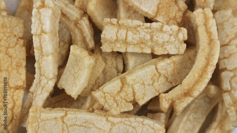 Rambak or kerupuk kulit sapi. Cow skin cracker is common side dish in ...