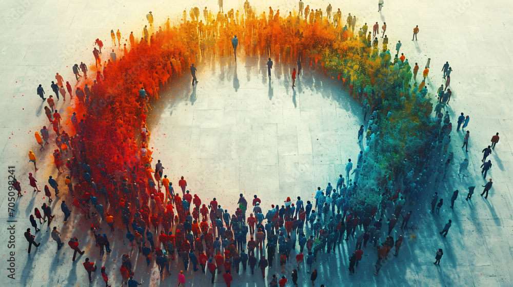 Human Silhouettes in Color Spectrum, Artistic Crowd Formation, Abstract ...