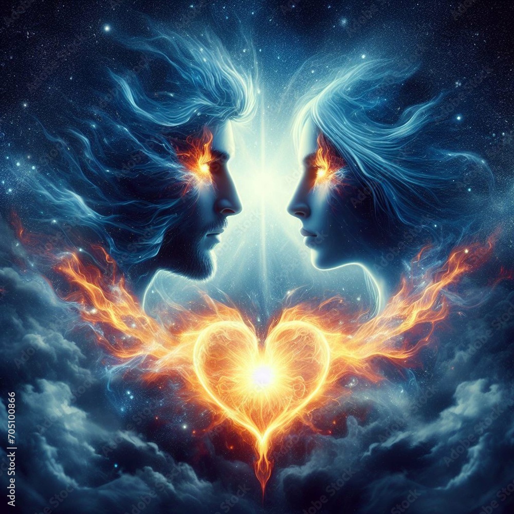 Twin flame couple. Soulmates. The concept of magical, esoteric, tantric ...