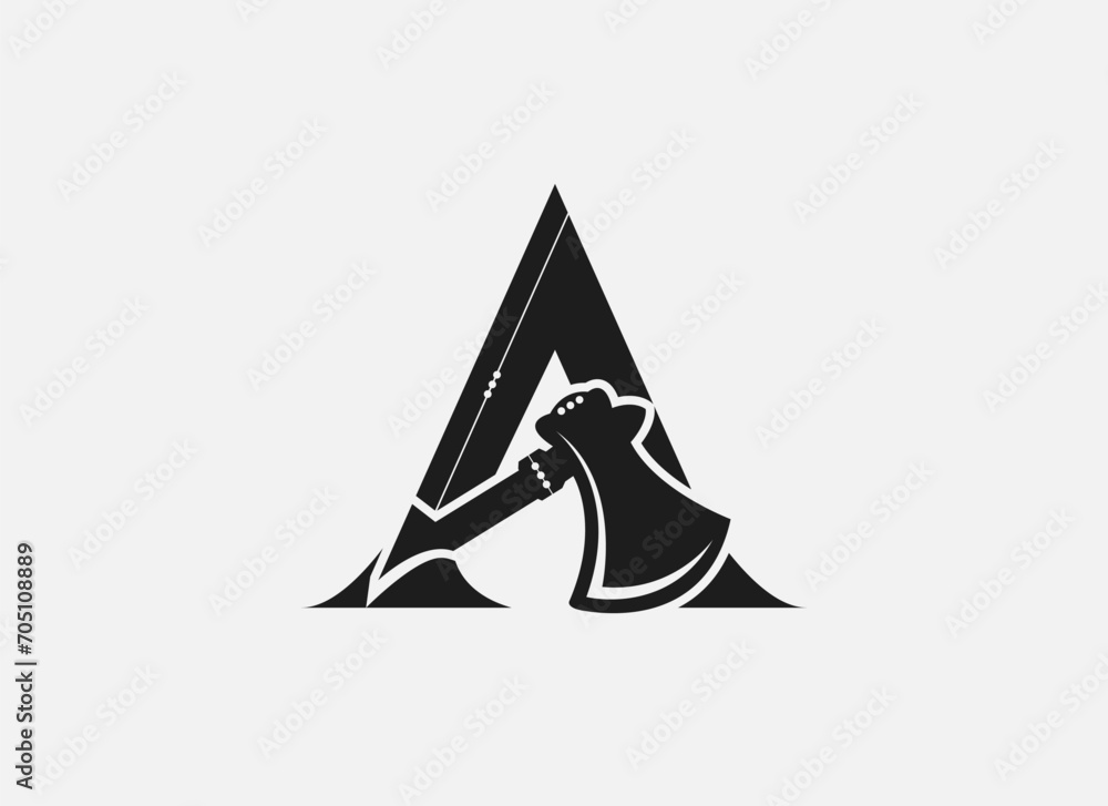 Abstract Letter A Ax Logo. Black Geometric Shape Letter A with Ax ...