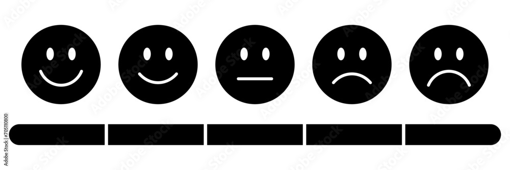 Rating emojis set in black with a black rating scale. Feedback ...